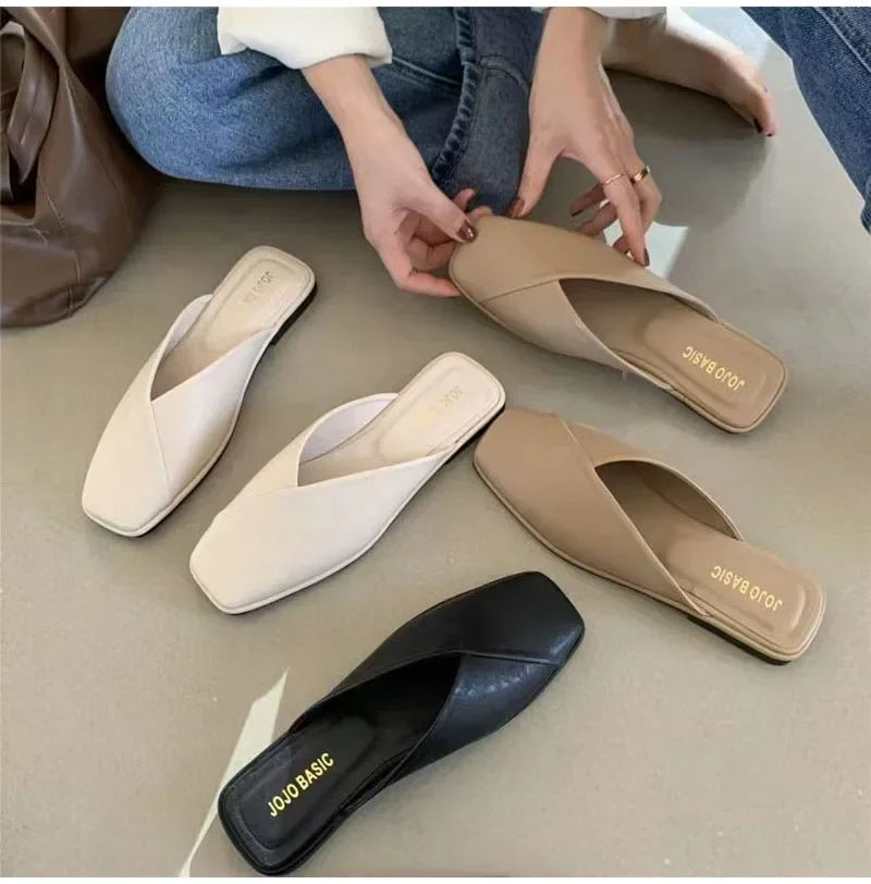 Women Mules Designer Square Toe 2025 Summer Ladies Fashion Slippers New ...