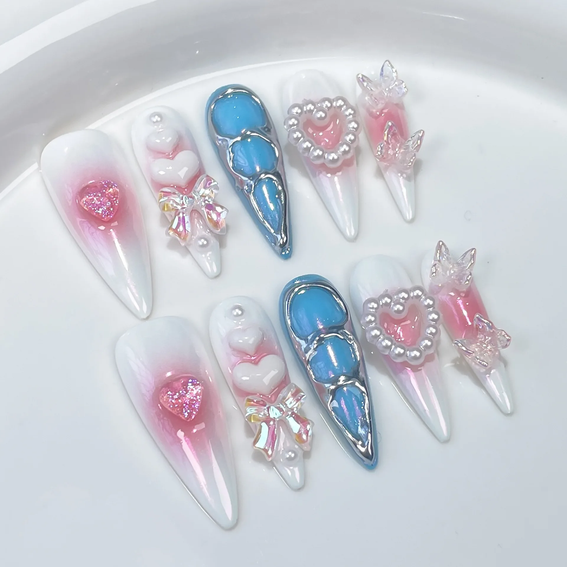 10pcs-detachable-Long-stiletto-almond-false-nails-aurora-sweet-cool ...
