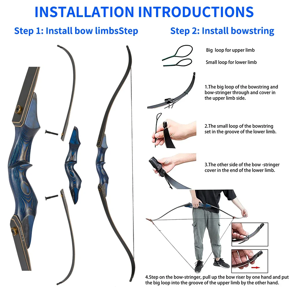 Toparchery-60-25-50lbs-Blue-Archery-Bow-Takedown-Recurve-Bow-Wood ...