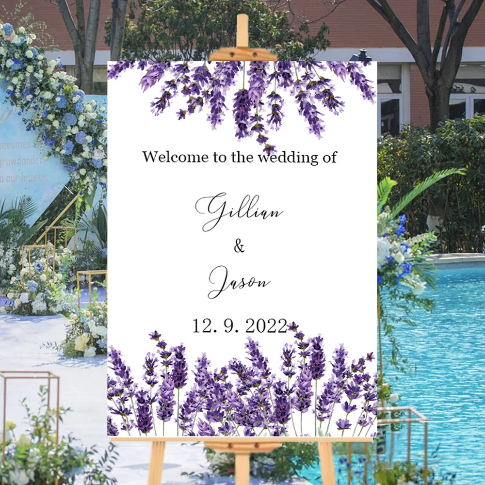 Welcome-To-Our-Wedding-Sign-Board-Purple-avender-Canvas-Custom-Bride ...
