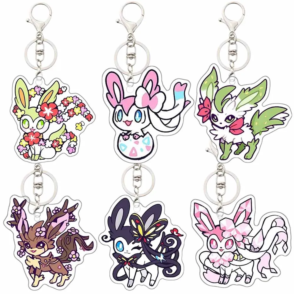 Pokemon Anime Cartoon Creativity Keychain Eevee Leafeon Sylveon Cute ...