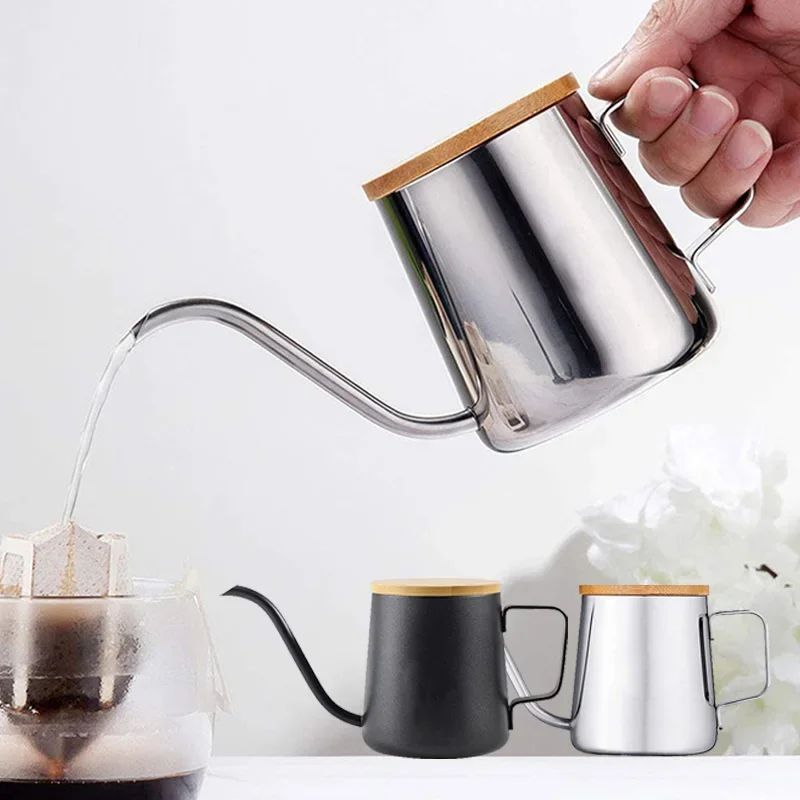 250ml 350ml Drip Kettle Coffee Tea Pot With Bamboo Lid Stainless Steel ...