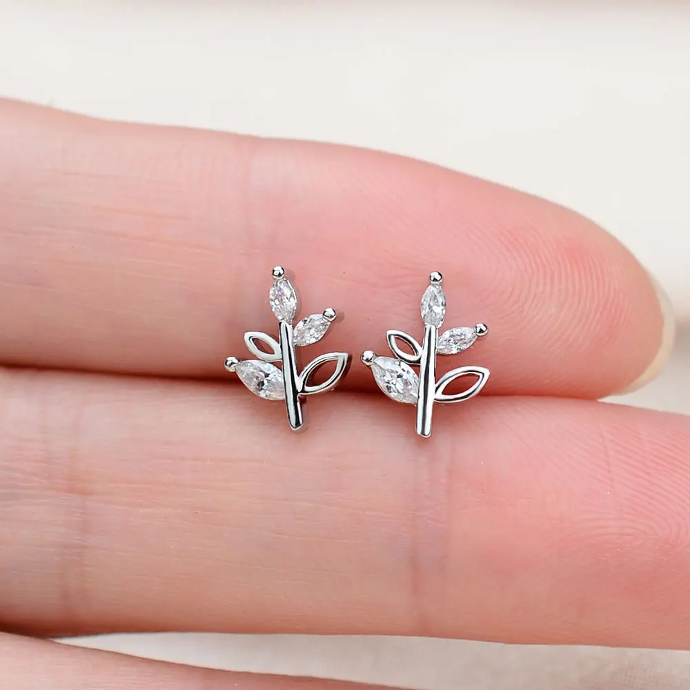 Light Luxury Temperament Silver Plating Leaf Small Stud Earring Cute ...