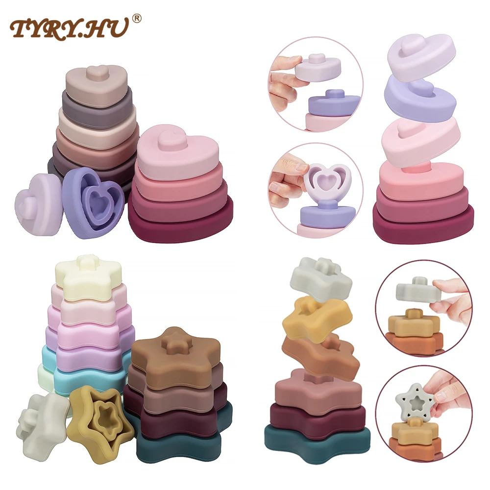 1set Soft Building Blocks Silicone Stacking Blocks Baby Toy Round Shape ...