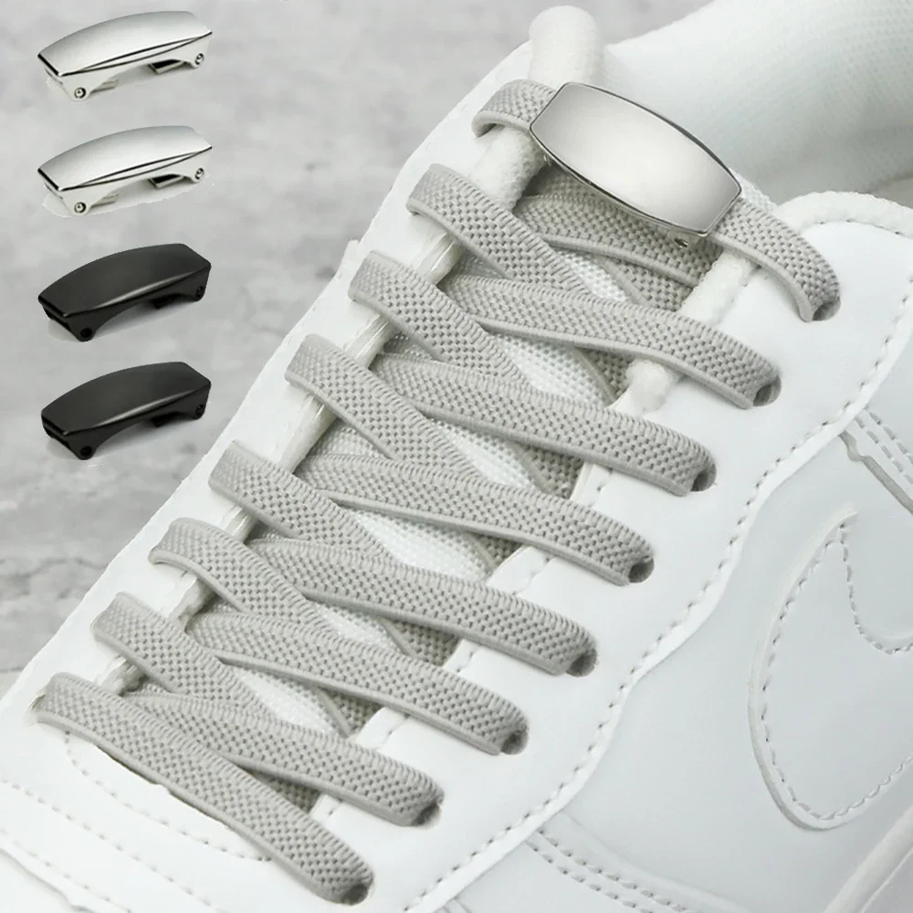 1Pair-Metal-Lock-Elastic-Tieless-Shoelaces-Sneakers-Lazy-No-Tie-Shoe ...