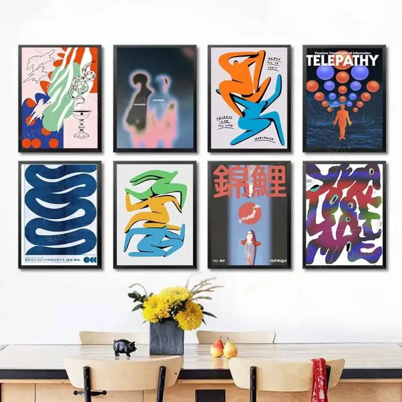 Telepathy-Geometric-Abstract-Poster-with-Wave-Feminine-Line-Art-Wall ...