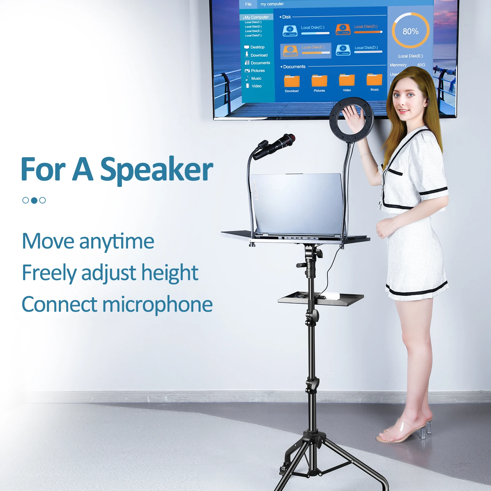 Projector-Tripod-Stand-with-2-Shelves-Laptop-Tripod-on-Wheels-Portable ...