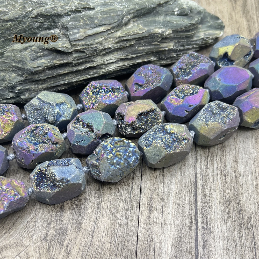 Rainbow-Titanium-Plated-Large-Faceted-Agates-Geode-Stone-Cutting-Nugget ...