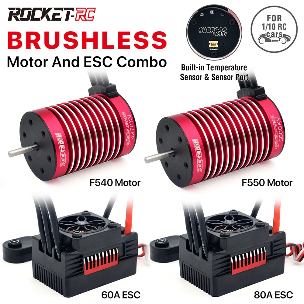 SURPASS HOBBY Rocket RC 1/10 브러시리스 모터 및 ESC 60A 80A F540 F550, 타미야 RC ...