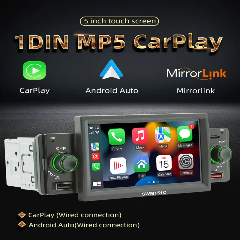 Radio Universal para coche, reproductor MultiMedia MP5, 1 Din, 5 ...