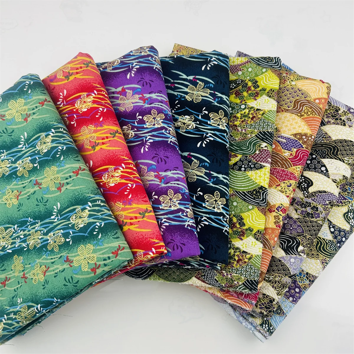 Japanese-Style-Kimono-Bronzed-Cotton-Fabric-Gilding-Color-Floral-Print ...
