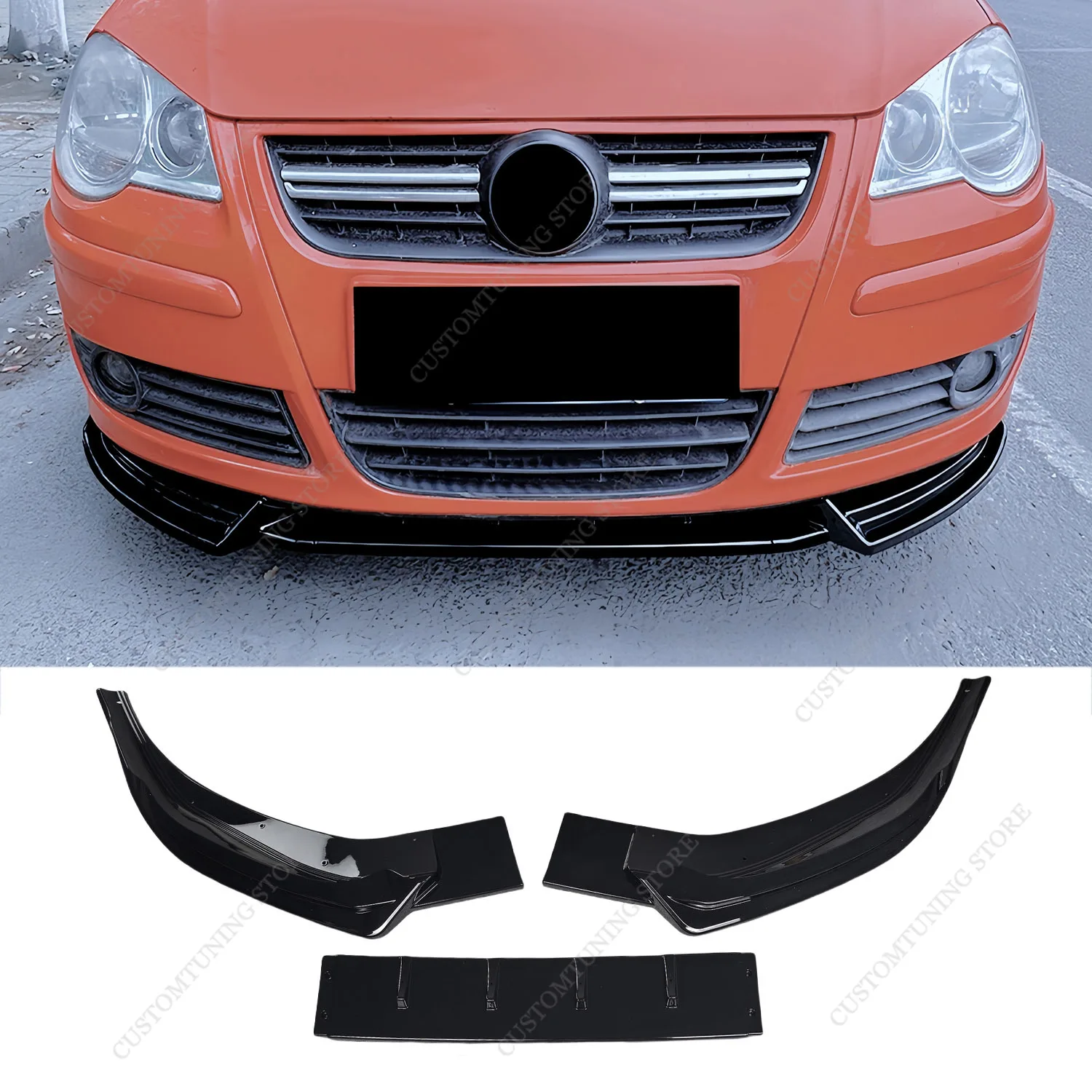 For VW Polo MK4 9N 2006-2009 Facelift Gloss Black Front Bumper Lip ...