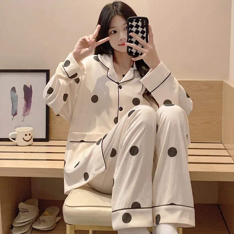 Women-s-Spring-Pajama-Set-Long-Sleeve-Long-Pants-Cartoon-Lapel-Cardigan ...
