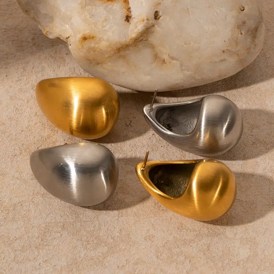 Uworld-Stainless-Steel-Water-Drop-Chunky-Fat-Stud-Earrings-Metal-Gold ...