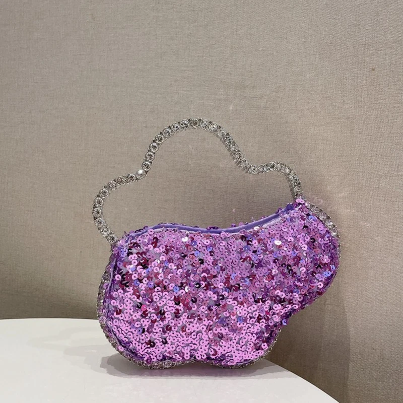 College Girl Crystal Satin Prom Evening Bags Women Metallic Handle ...