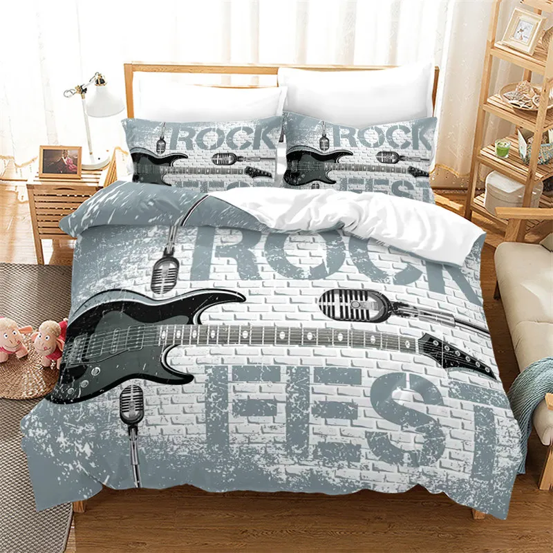 Guitar Queen Duvet Cover Rock Music Theme Bedding Set Grunge Color ...