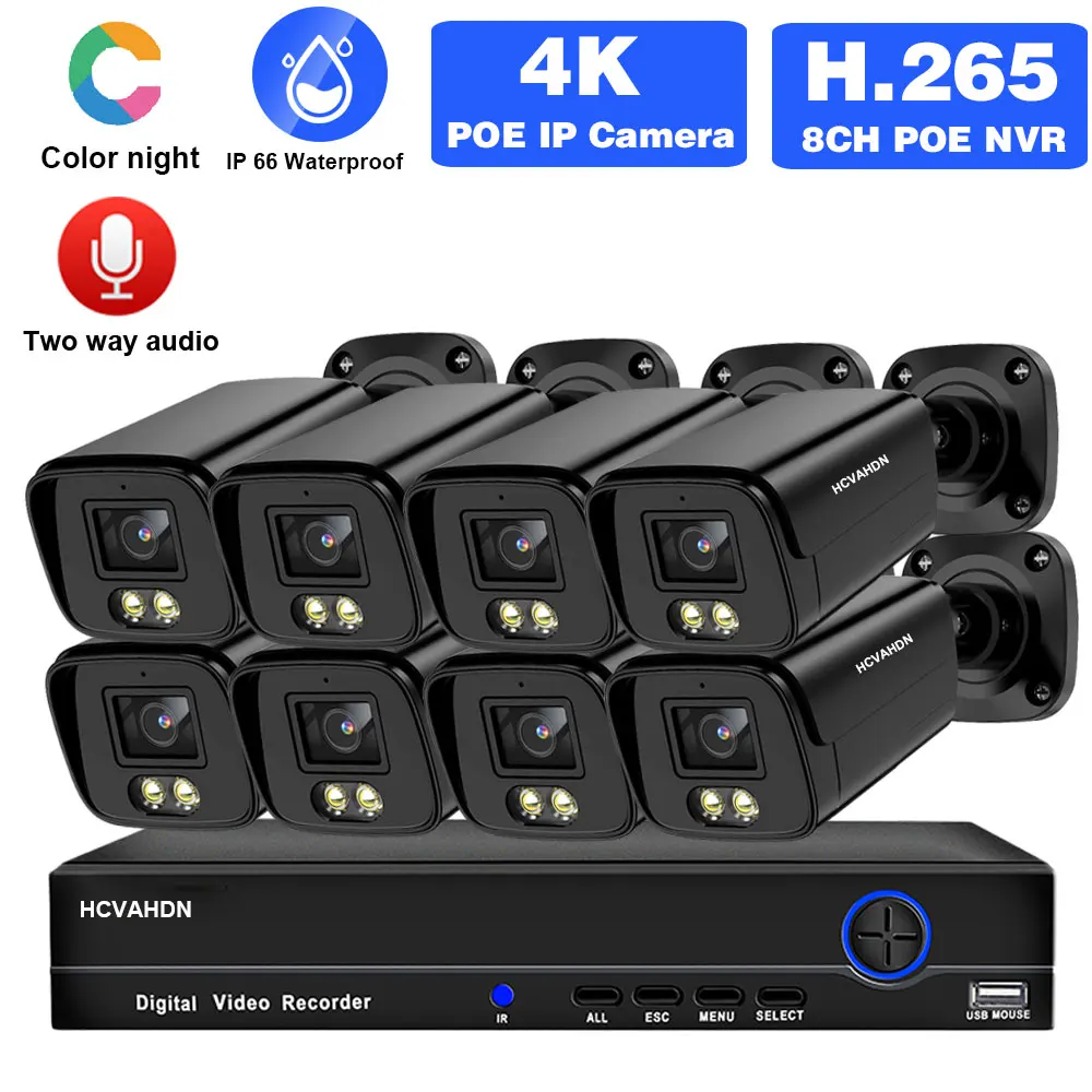 4K Ultra HD Security Camera System POE NVR Kit 8CH Color Night Vision ...