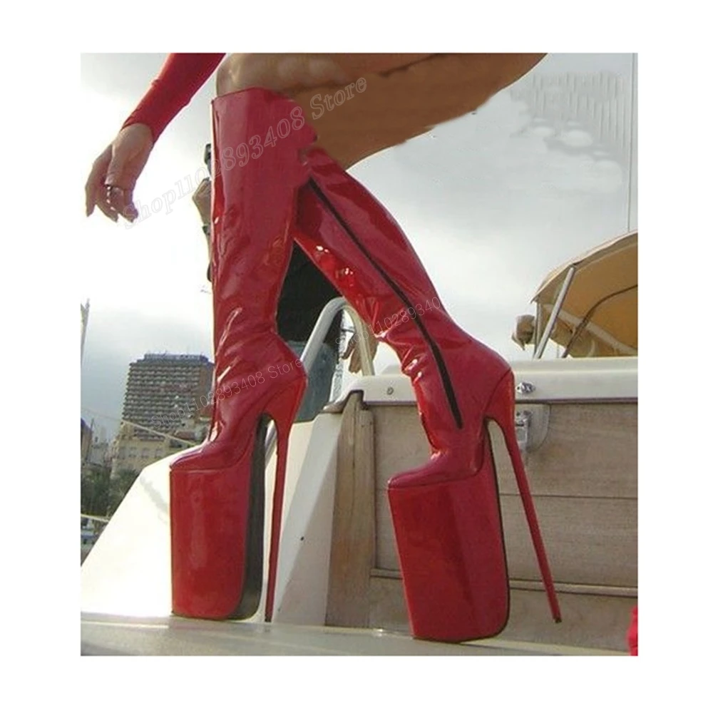 Bottes-hautes-en-cuir-verni-super-imperm-ables-pour-femmes-talon ...