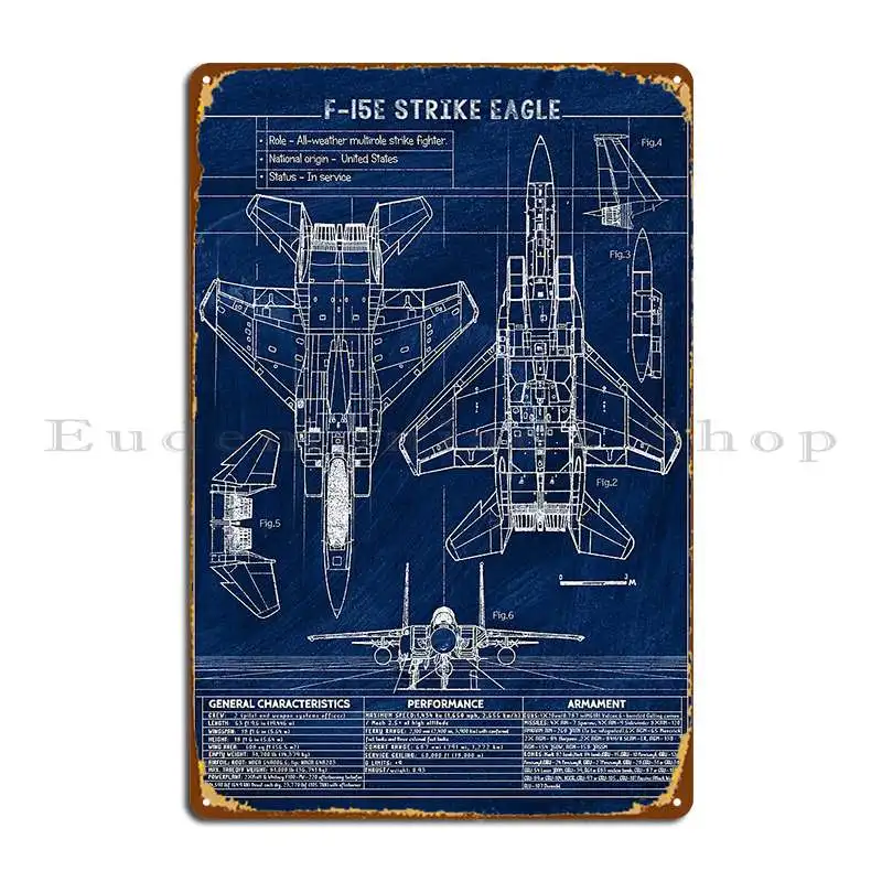 F-15-Eagle-Blueprint-Metal-Plaque-Poster-Poster-Designer-Club-Garage ...