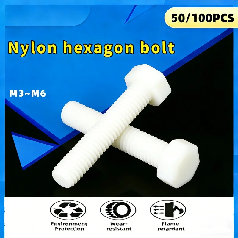 50/100Pcs M3 M4 M5 M6 White Nylon Plastic Insulated Hexagon Head Cap ...