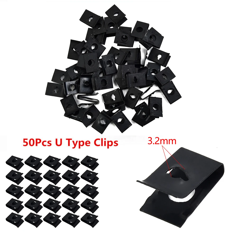 50pcs Car U Bolt Clamps Metal Clips Speed Fastener U-nuts Self Tapping ...
