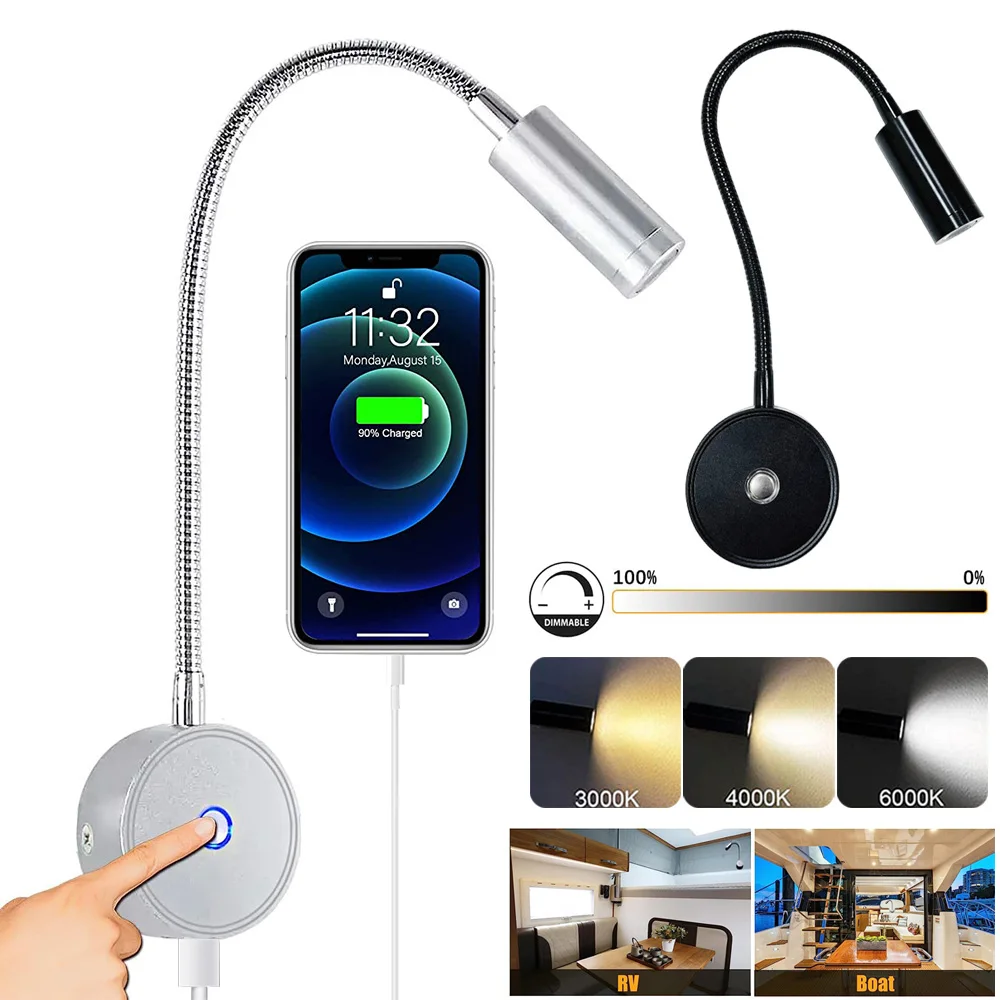 12-24V-LED-Spotlight-Camper-Reading-Lights-Flexible-Gooseneck-3-Color ...