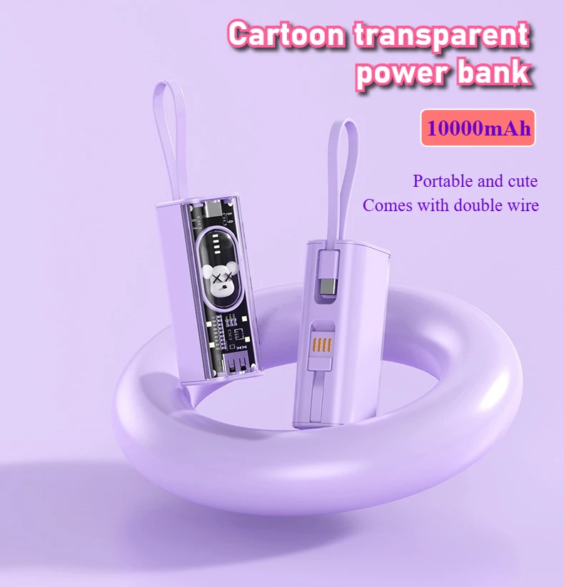 Transparent Cute Cartoon Power Bank 10000mAh Fast Charger External ...