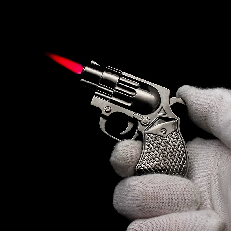 Cool-Mini-Pistol-Lighter-Revolver-Gas-Inflatable-Jet-Flame-Windproof ...