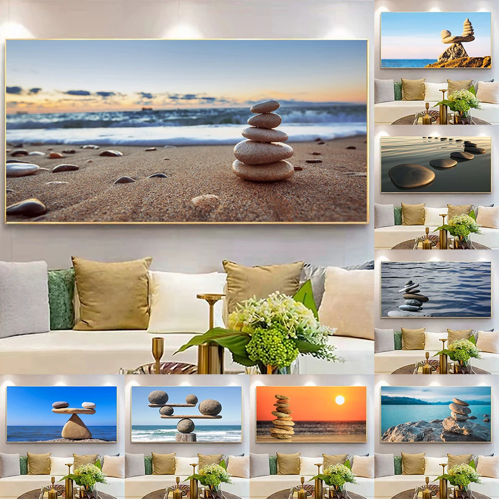 Natural-Beach-Zen-Stone-Canvas-Painting-Seascape-Landscape-Zen-Balance ...