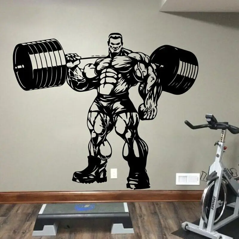 Large Gym Barbell Sport Wall Sticker Crossfit Exercise Fitness Center ...