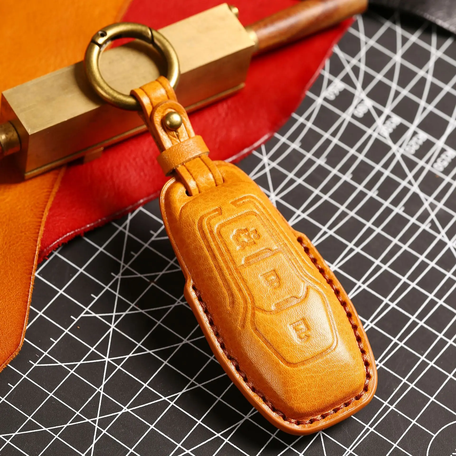 Luxury Car Key Case Cover Fob Protector Leather Keychain Holder ...