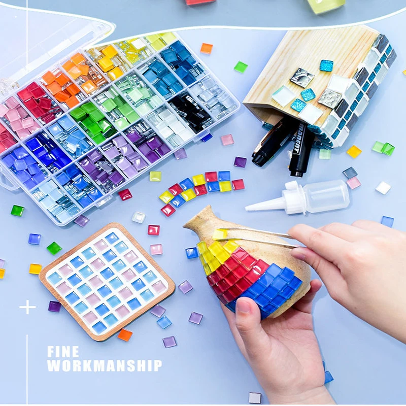 Mixed-Color-Mini-Mosaic-Square-Mirror-Mosaic-Crafts-Materials-Colored ...