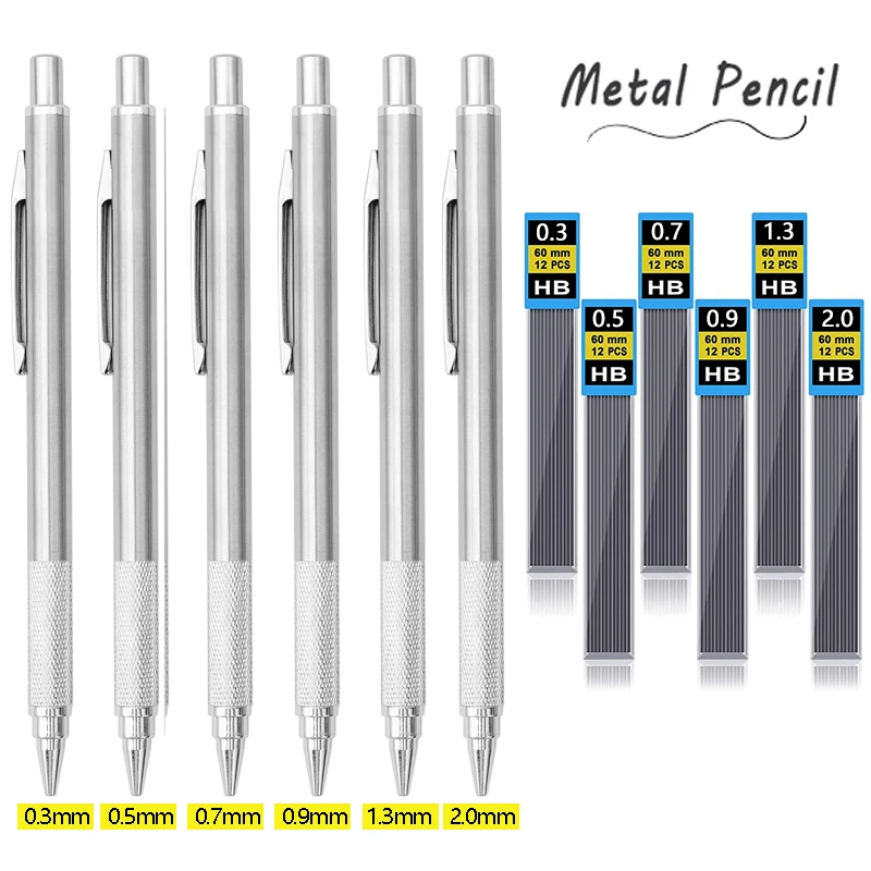 0.3 0.5 0.9 1.3 2.0mm Metal Mechanical Pencil Set With Hb Leads Art ...