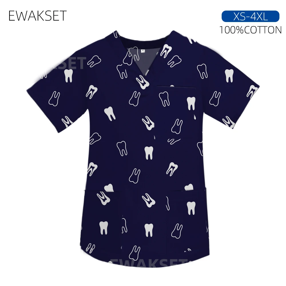 New teeth printed scrub uniforms women men medical blouse 100% cotton ...