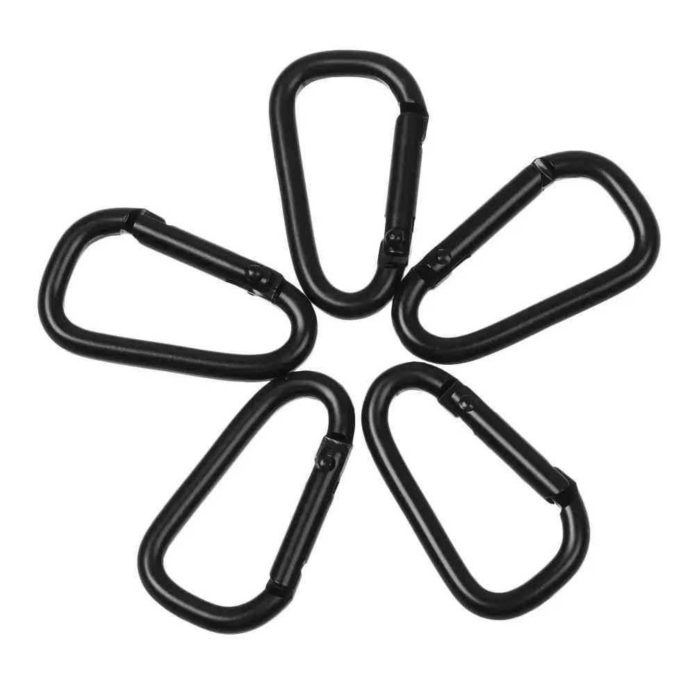 5/10Pcs Black Aluminum Carabiner D-Ring Key Chain Clips Camping Keyring ...