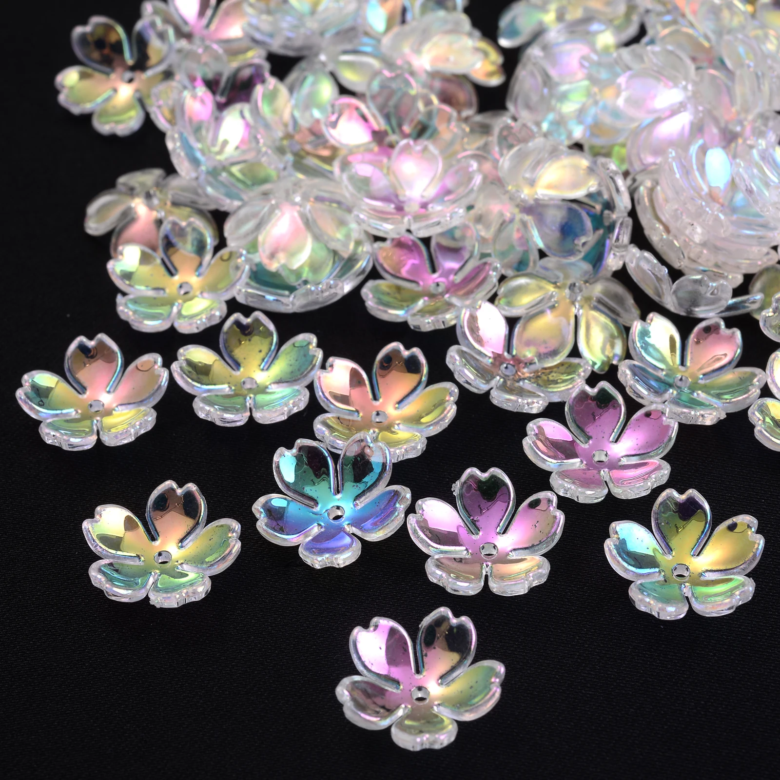 50pcs Flower Spacer Beads Feather Leaf Acrylic Beads For Jewelry Making ...