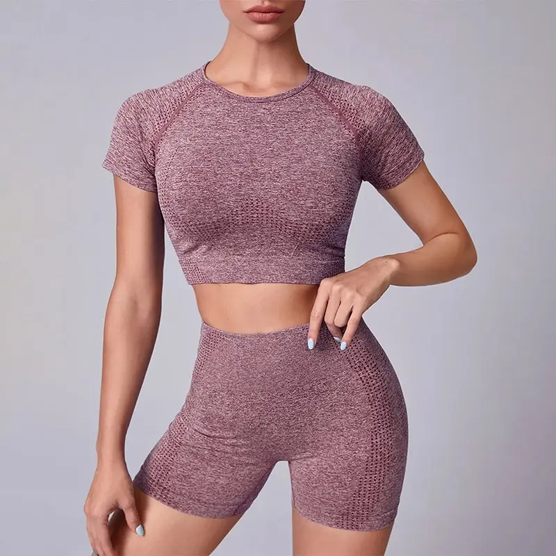 Women-Seamless-Yoga-Outfits-2-Piece-Set-Workout-Gym-Shorts-Short-Sleeve ...