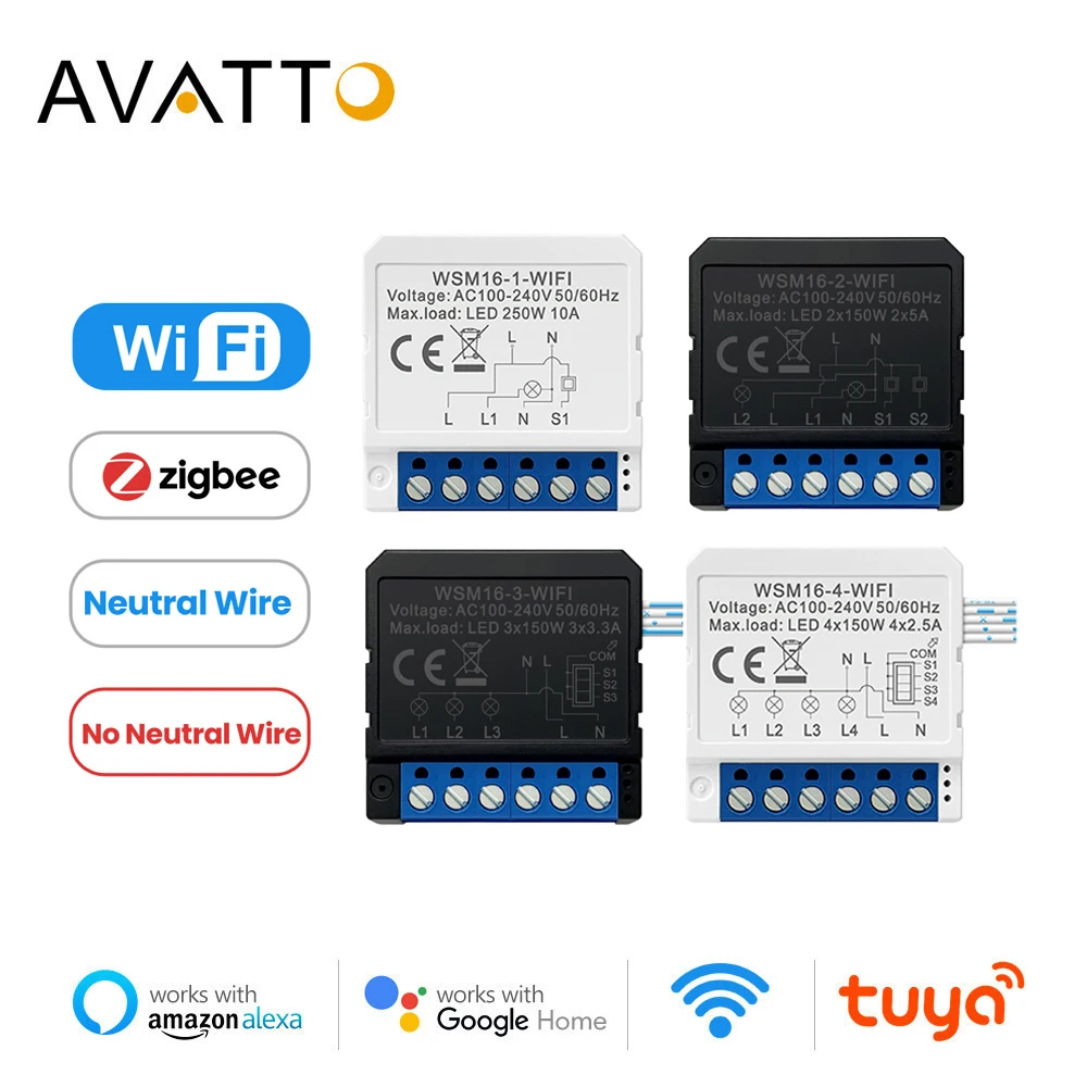 AVATTO Tuya WiFi Zigbee Smart Light Switch Module,No Neutral Wire 2 ...