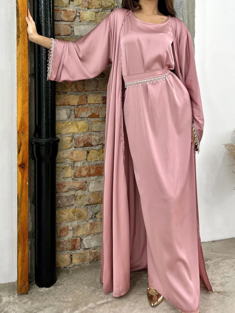 Eid-Silky-Satin-Party-Abayas-Set-2-Piece-Ramadan-Women-with-2-Diamond ...