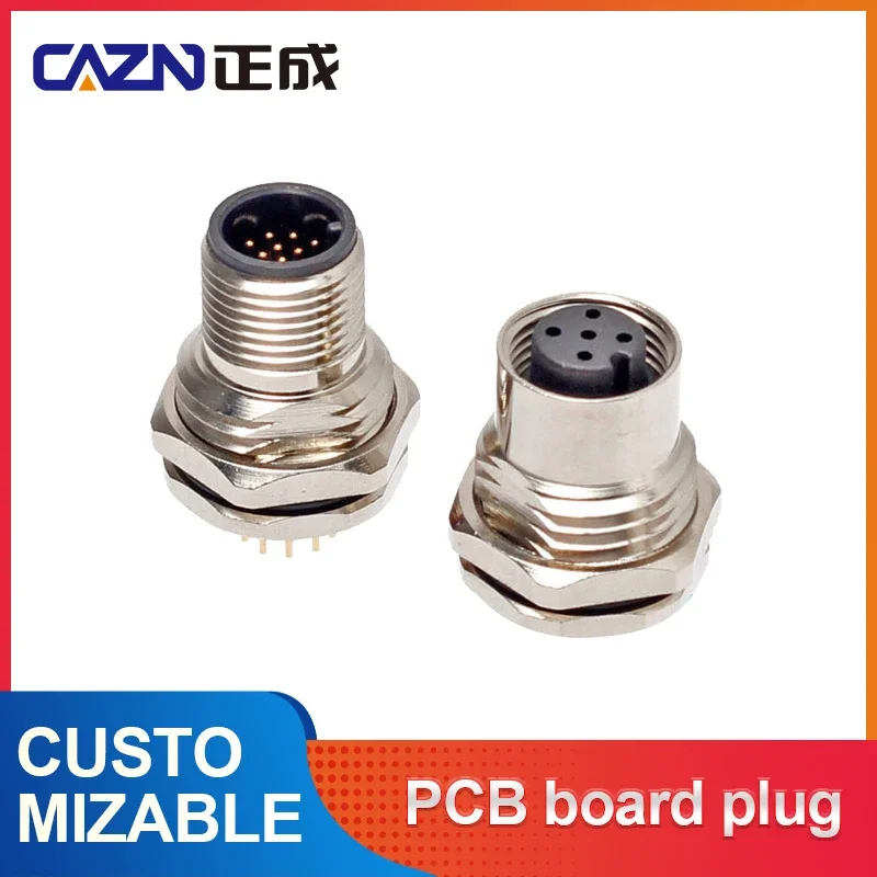 CAZN-M12-Flange-Female-Front-Back-Mount-Socket-PCB-Board-Plug-4-5-6-8 ...