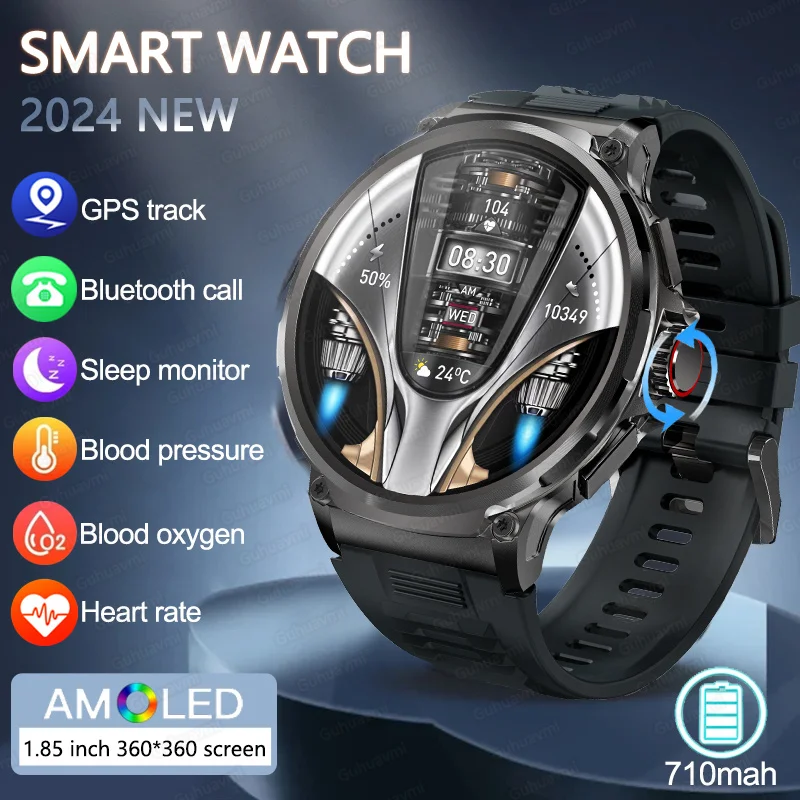 2024 New 1.85 Inch Ultra HD AMOLED Display Bluetooth Call Smart Watch Men 710 mAh Battery Sports ...