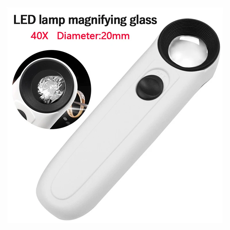 40X Magnifying Glass Magnifier with 2 LED Light Portable Jewelry Loupe ...