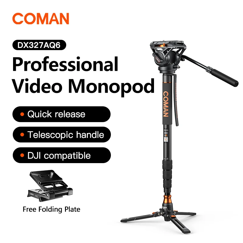 COMAN-DX327AQ6-videocamera-monopiede-con-Q6-Fluid-Drag-Pan-testa-a ...