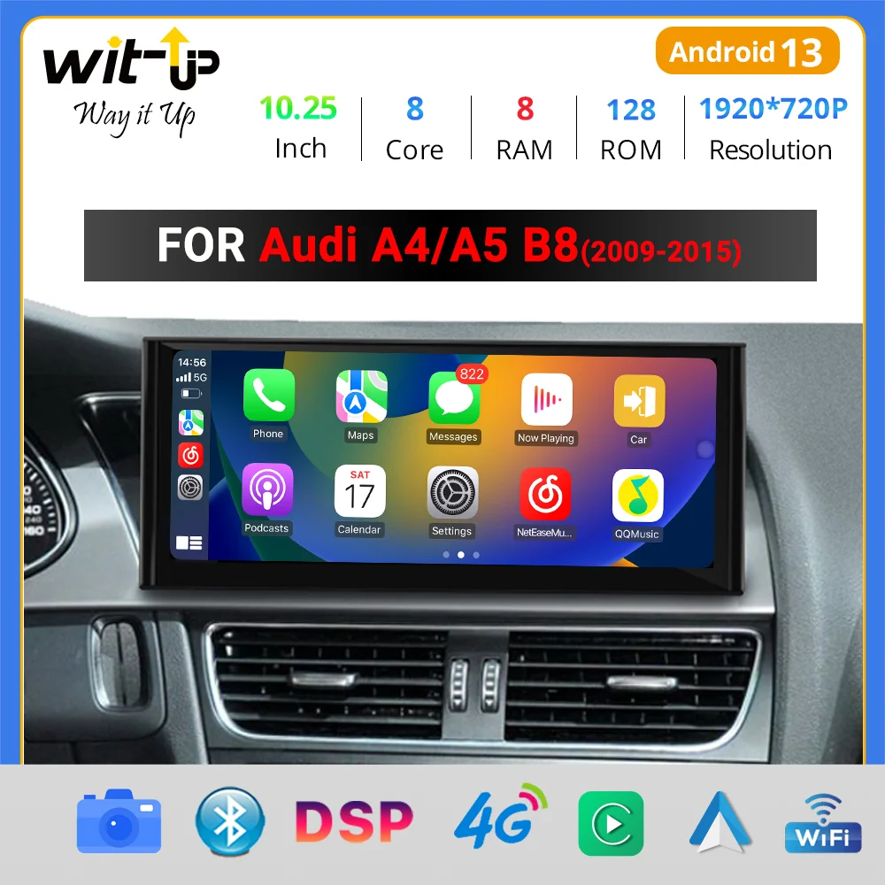 Wit-Up for Audi A4 B8 B8.5 MMI 2G MMI 3G 10.25" Android 13 Auto Carplay ...