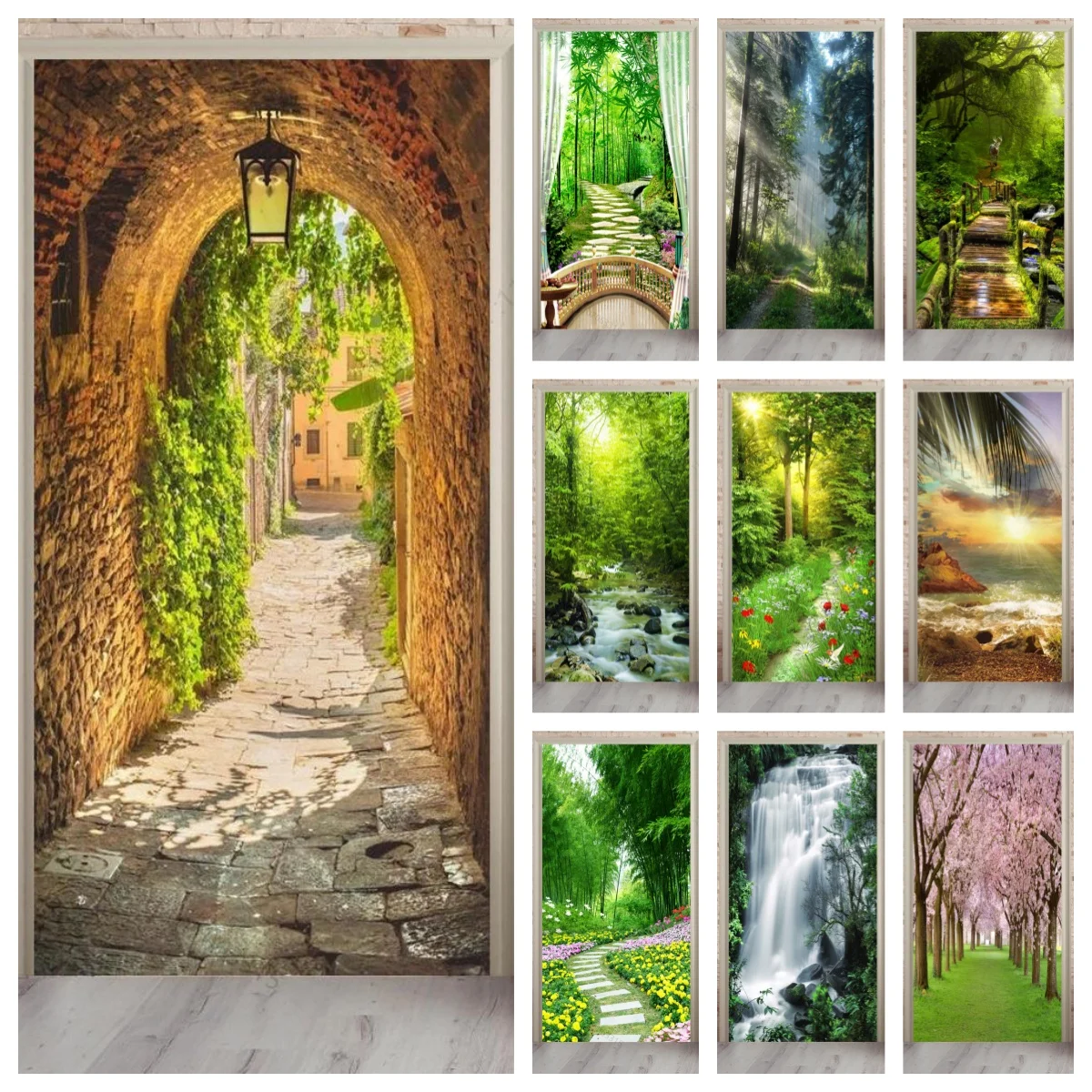 Space-Road-Door-Sticker-PVC-3D-DIY-Self-Adhesive-Waterfall-Forest ...