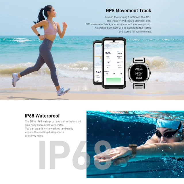DOOGEE D11 Smartwatch IP68 Waterproof Bluetooth Real-time Heart Rate 70 ...