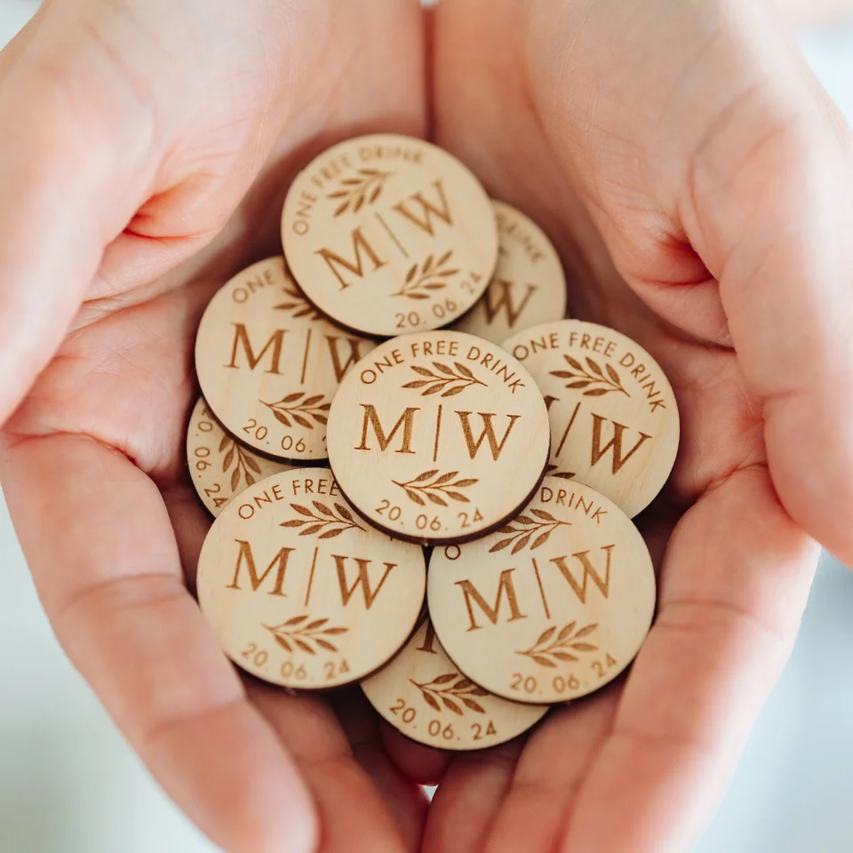Engraved Token 100 Custom Wooden Round Bar Tokens - Laser Engraved With ...