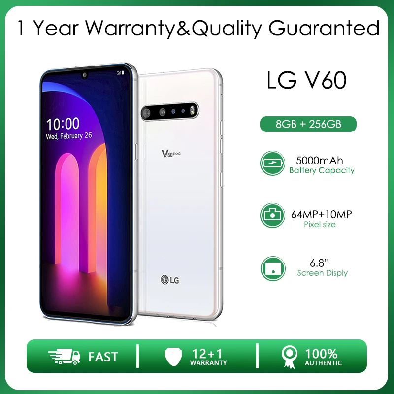 هاتف ذكي LG V60 ThinQ 5G بشريحة واحدة 8GB RAM + 128/256GB Octa core 64MP 6.8 ''5000mAh أندرويد ...