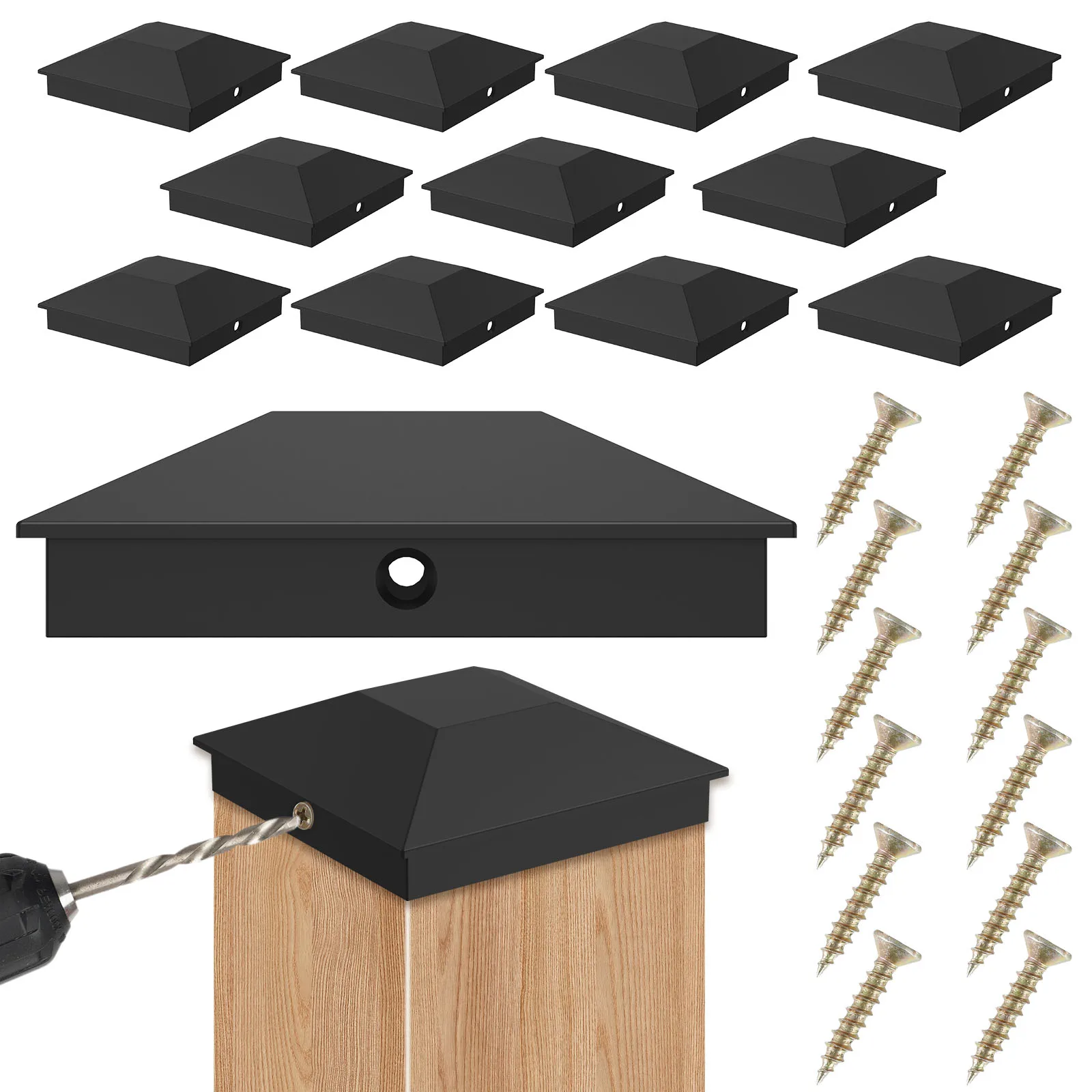 12Pcs-Wood-Fence-Post-Covers-Sturdy-Plastic-Deck-Post-Cover-with-Screws ...