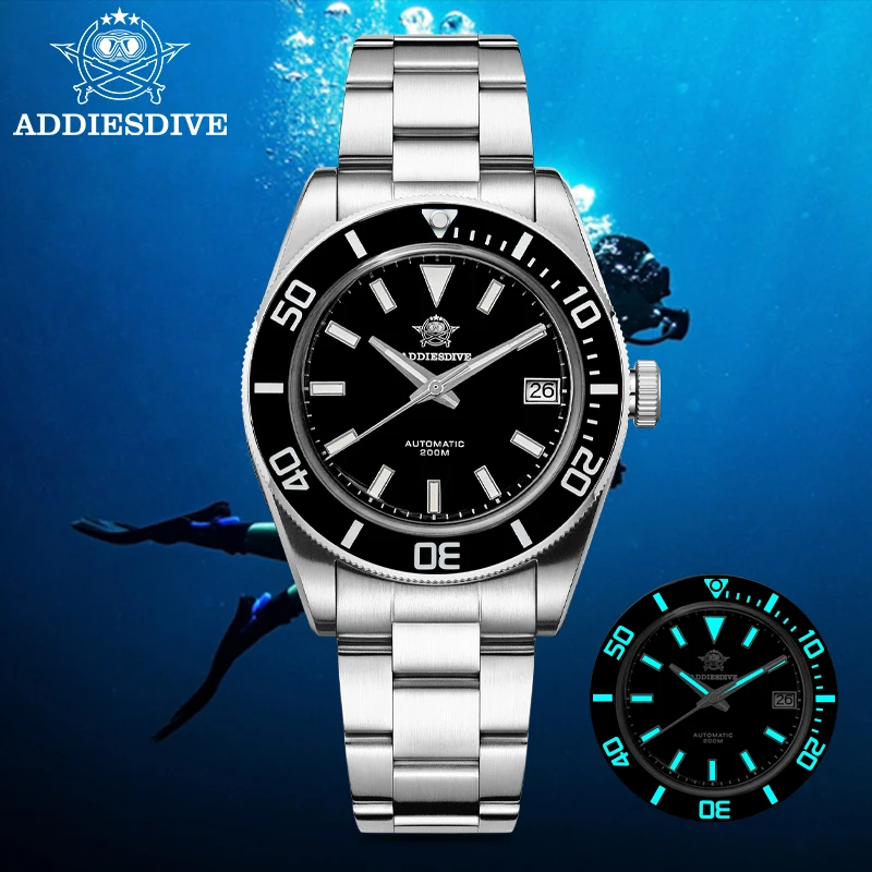 ADDIESDIVE New 39mm Water Ghost Diver Watch Luxury Sapphire Stainless ...